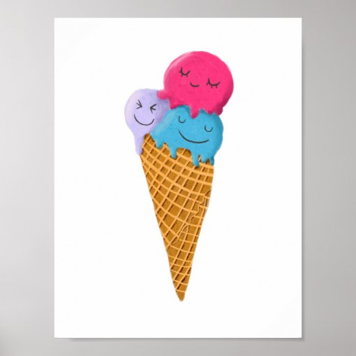 Cute Ice Cream Cone Nursery Room Art Poster | Zazzle