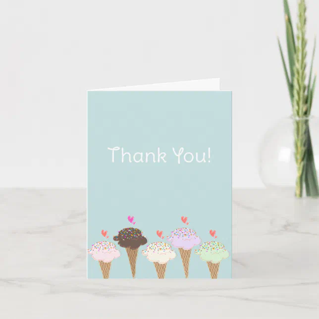 Cute Ice Cream Cone Thank You Note Card | Zazzle