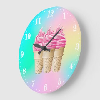 cute ice cream decor Large Clock | Zazzle