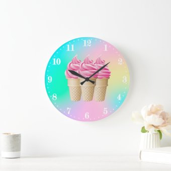 cute ice cream decor Large Clock | Zazzle