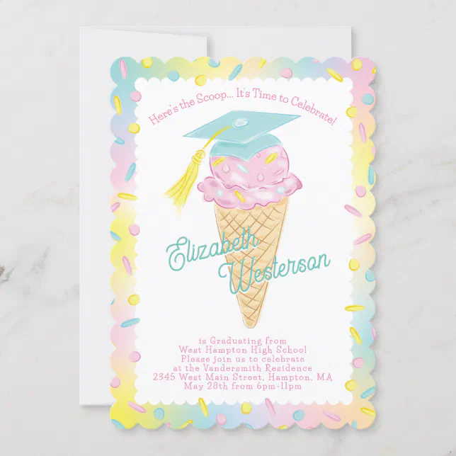 Cute Ice Cream Graduation Party Invitation | Zazzle