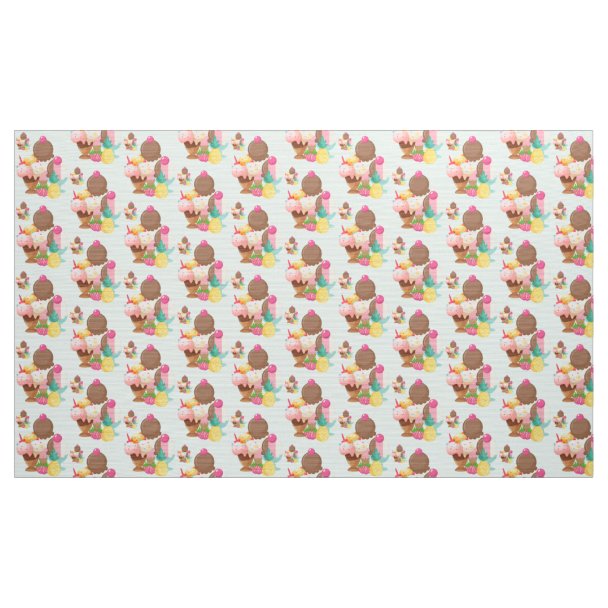 Cute Ice Cream Cone Dessert on Cream Girly Pattern Fabric | Zazzle