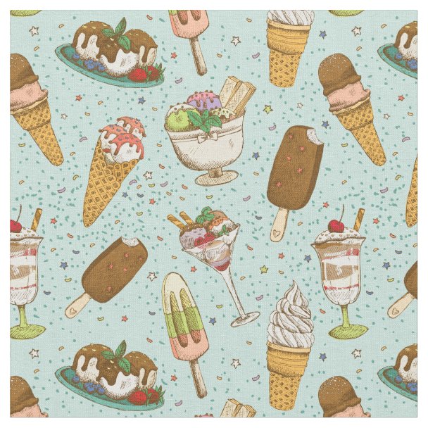 Cute Ice Cream Pattern Fabric | Zazzle