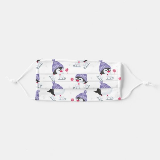 Cute Ice Skating Penguins Christmas Holiday Adult Cloth Face Mask | Zazzle
