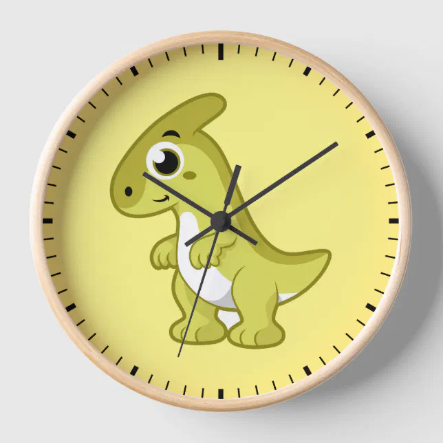 Cute Illustration Of A Parasaurolophus Dinosaur. Clock | Zazzle