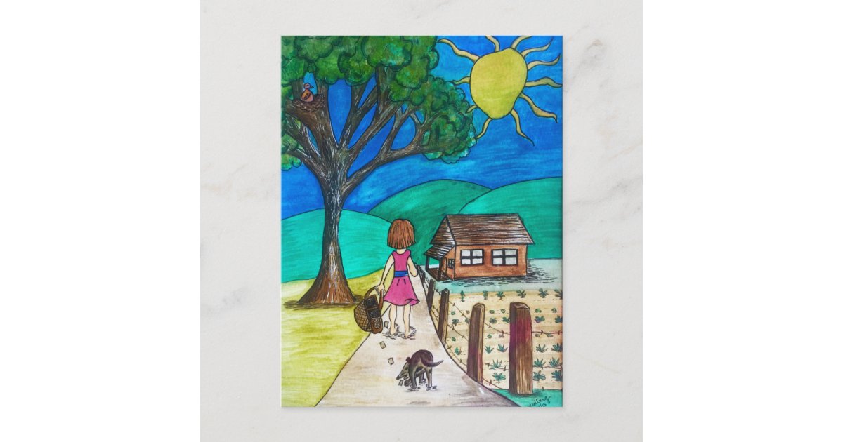 Cute Illustration "On the Way Home" Postcard | Zazzle