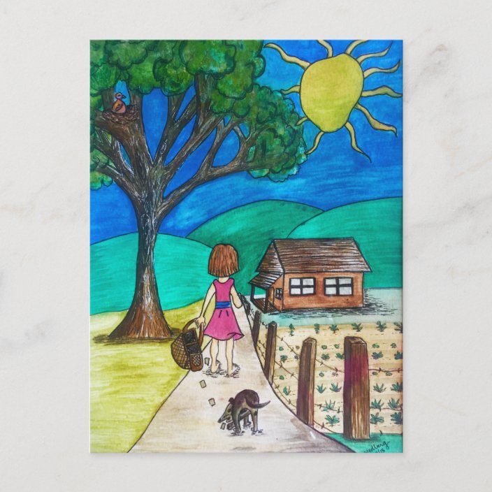 Cute Illustration "On the Way Home" Postcard | Zazzle.com