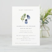 Cute Ink Blue Shoes Foliage Boy Baby Sprinkle Invitation | Zazzle