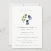 Cute Ink Blue Shoes Foliage Boy Baby Sprinkle Invitation | Zazzle