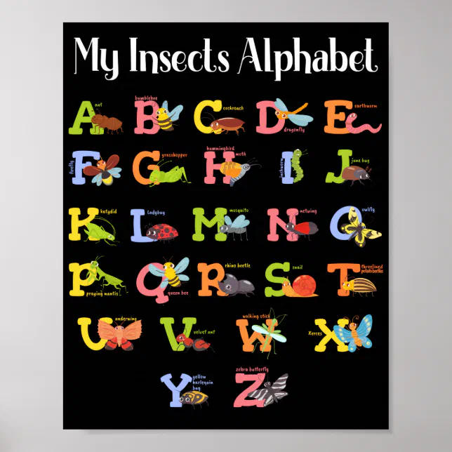 Cute Insects ABCs Learning Kids Alphabet Poster | Zazzle