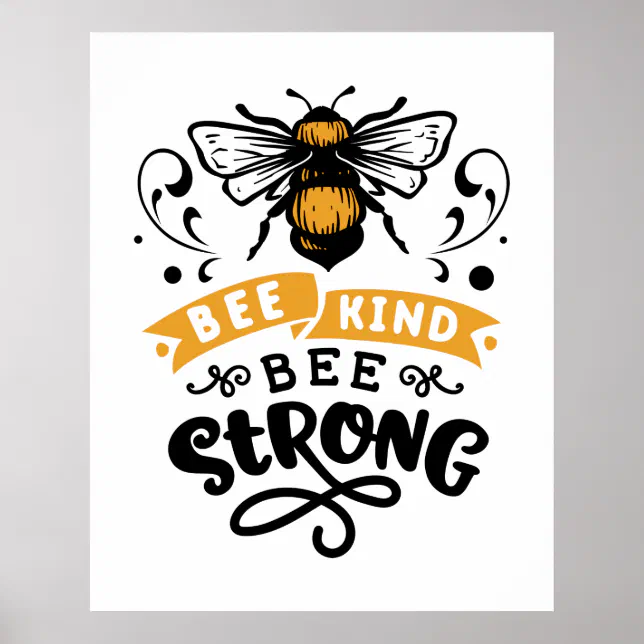cute inspirational bee strong word art poster | Zazzle