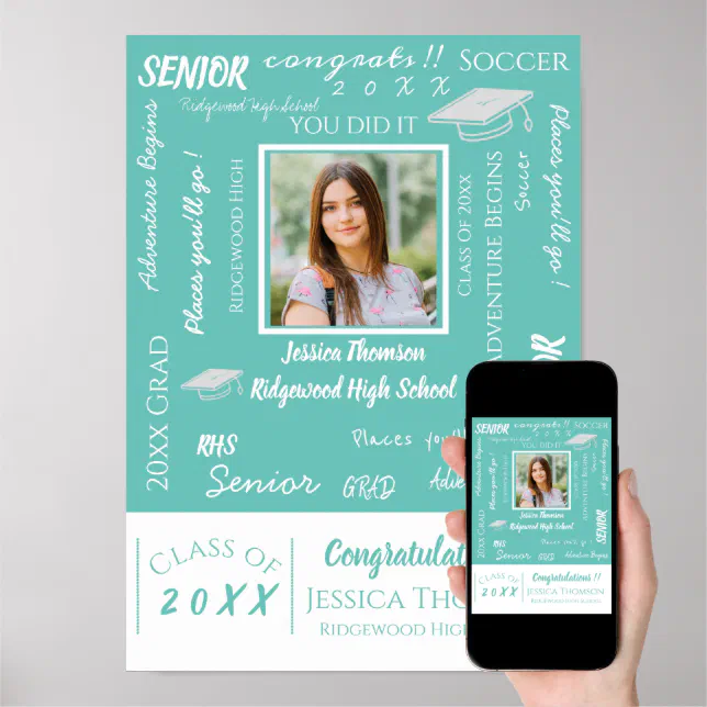Cute Inspirational Quotes Grad Photo Graduation Poster | Zazzle