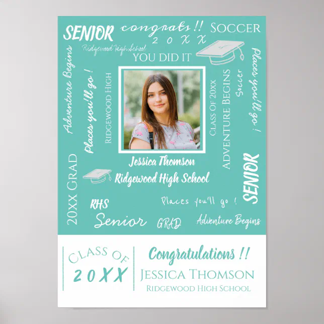 Cute Inspirational Quotes Grad Photo Graduation Poster | Zazzle