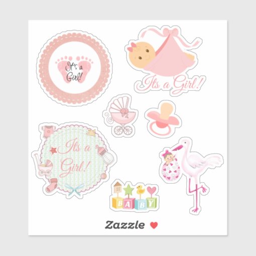Cute Its a Girl Pink Baby Stickers | Zazzle