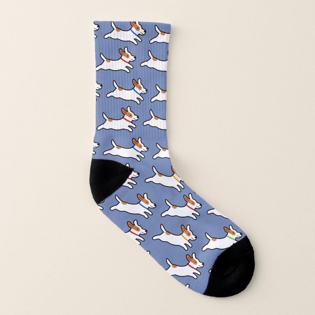 Cute Jack Russell Terrier Cartoon Dog Pattern Socks | Zazzle