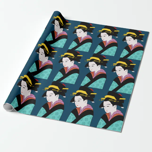 Cute Japanese Geisha Wrapping Paper | Zazzle