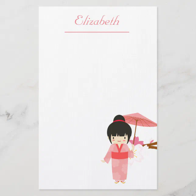 Cute Japanese pink Cherry Blossom Geisha Stationery | Zazzle