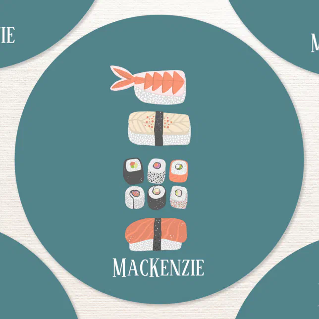 Cute Japanese Sushi Custom Name Classic Round Sticker | Zazzle