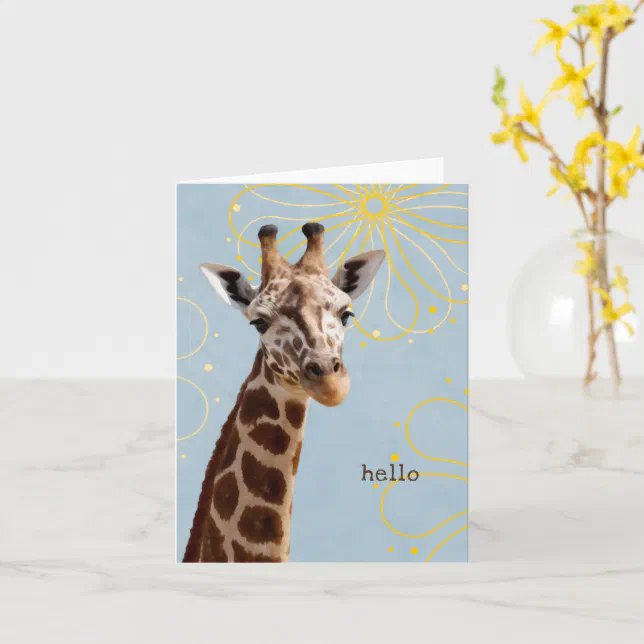 cute jaunty giraffe simple hello thinking of you card | Zazzle