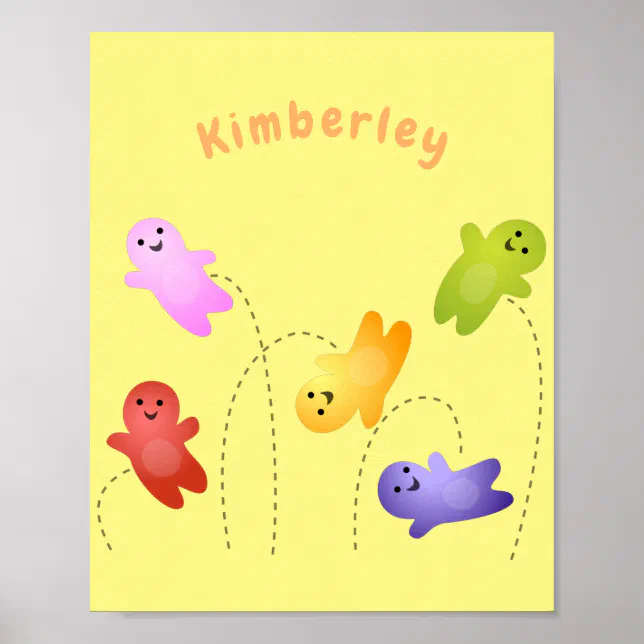 Cute jelly babies candy sweets cartoon poster | Zazzle