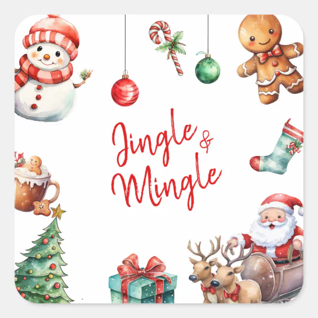 Cute Jingle and Mingle Christmas Square Sticker | Zazzle