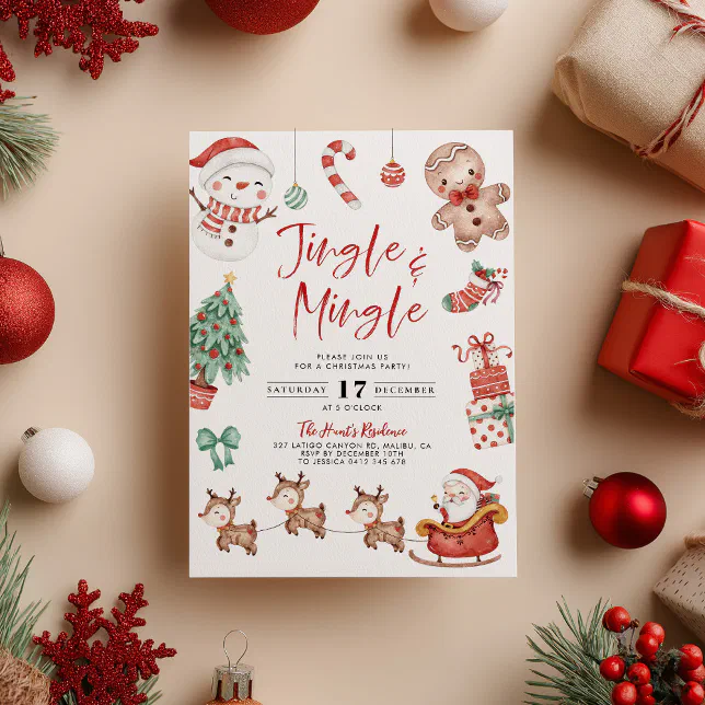 Cute Jingle & Mingle Christmas Party Invitation | Zazzle
