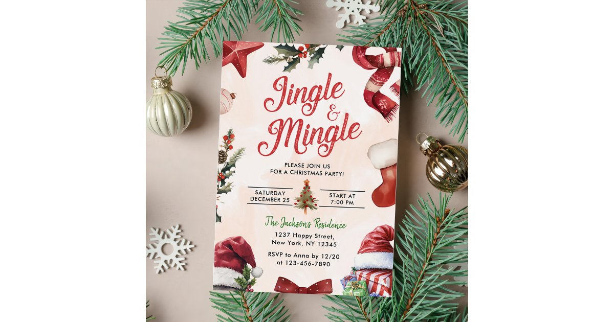 Cute Jingle & Mingle Christmas Party Invitation | Zazzle