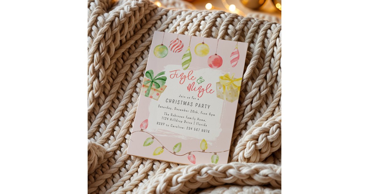 Cute Jingle & Mingle Pink Christmas Party Invitation | Zazzle
