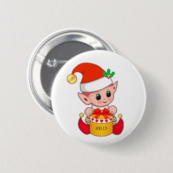 Cute jolly Christmas elf Button | Zazzle