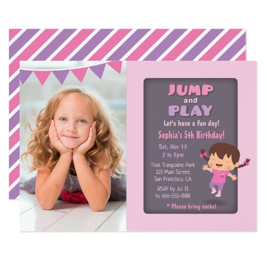 Cute Jump Girl Trampoline Photo Birthday Party Invitation | Zazzle.com