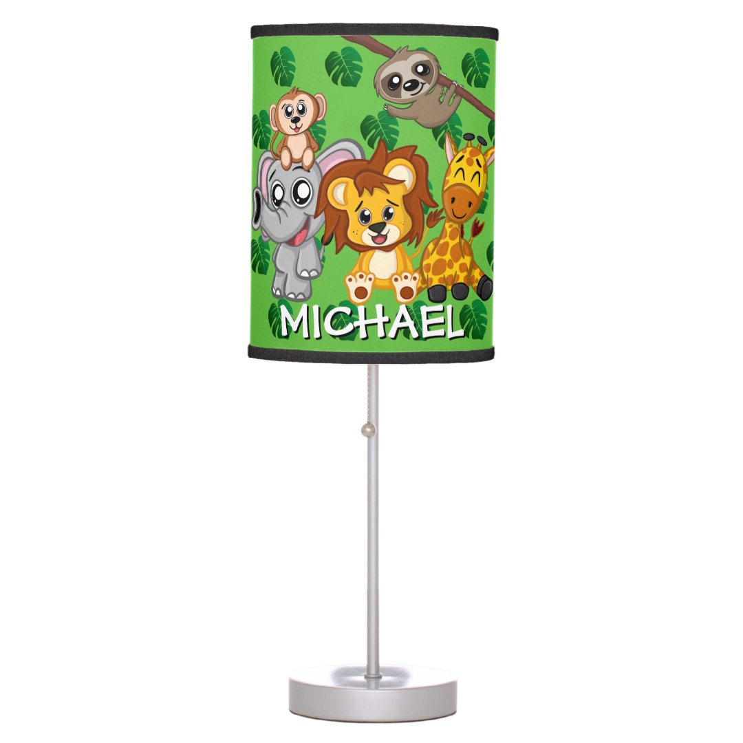 Cute Jungle Animal Green Cartoon Rainforest Safari Table Lamp | Zazzle