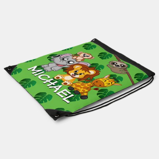 Cute Jungle Animal Green Cartoon Safari Rainforest Drawstring Bag | Zazzle