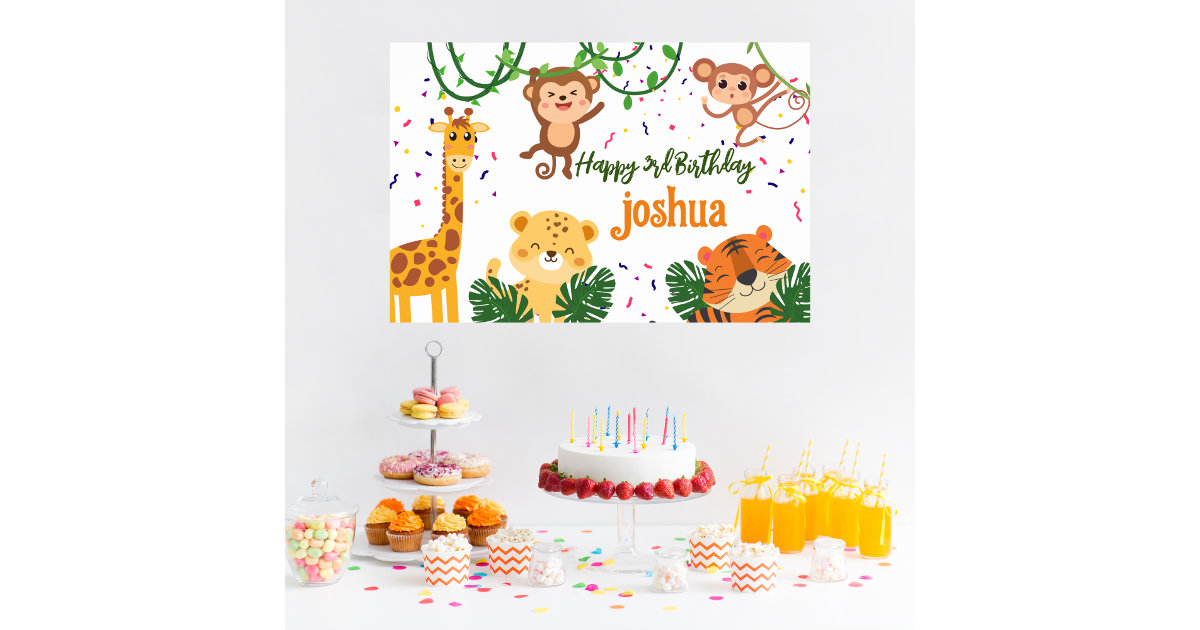 Cute jungle animal party banner poster | Zazzle