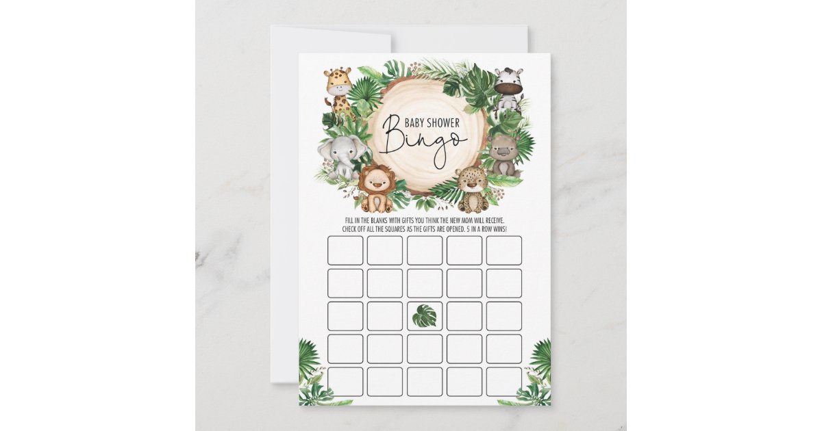 Cute Jungle Animals Bingo Baby Shower Game Card | Zazzle
