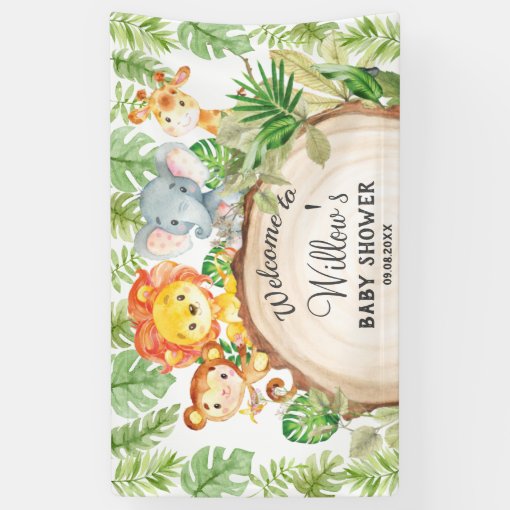 Cute Jungle Animals Birthday Baby Shower Welcome Banner | Zazzle