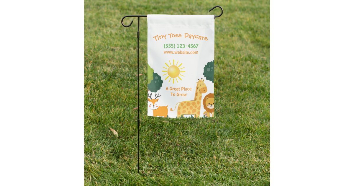 Cute Jungle Animals Child Daycare Business Garden Flag | Zazzle