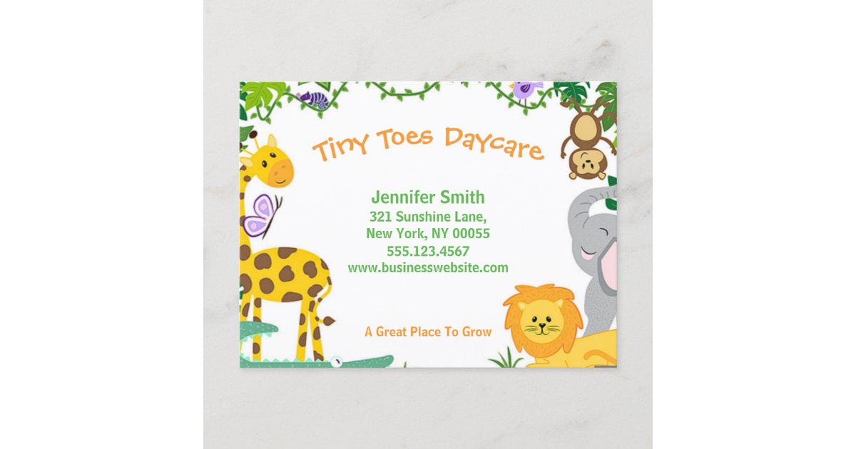 Cute Jungle Animals Child Daycare Business Postcard | Zazzle