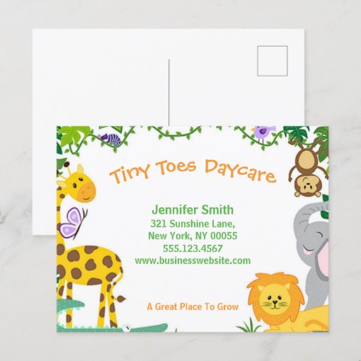 Cute Jungle Animals Child Daycare Business Postcard | Zazzle