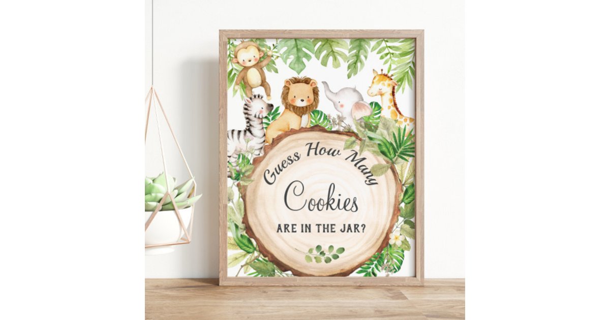 Cute Jungle Animals Guess How Many Cookies Game Poster | Zazzle