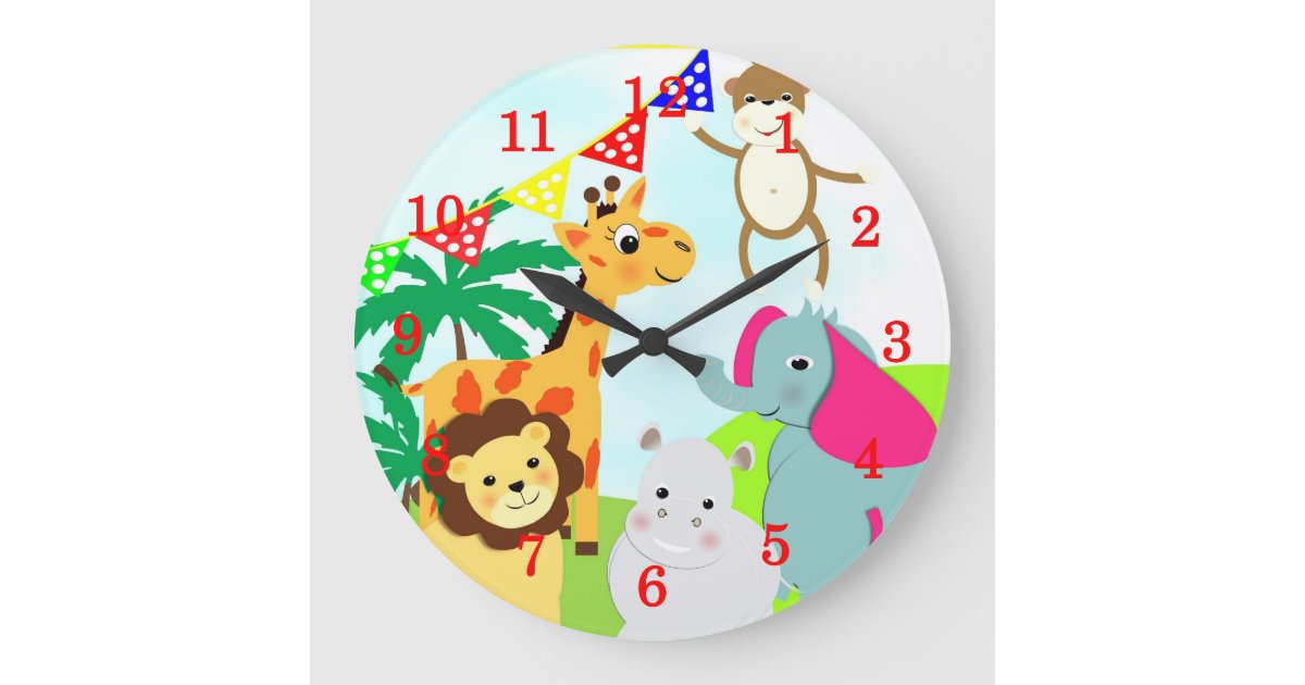 Cute Jungle Animals Kids Clock | Zazzle