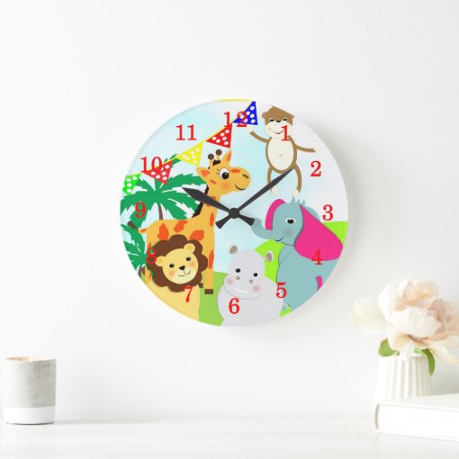 Cute Jungle Animals Kids Clock | Zazzle