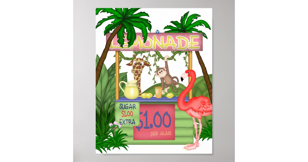 Cute Jungle Animals Lemonade Stand Poster | Zazzle