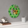 Cute Jungle Animals Rainforest Green Name Cartoon Large Clock | Zazzle
