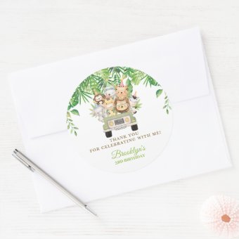 Cute Jungle Animals Safari Car Birthday Favor Classic Round Sticker ...