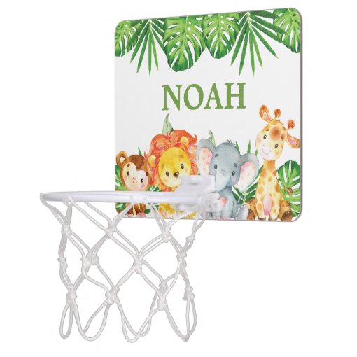 Cute Jungle Animals Safari Greenery Mini Basketball Hoop | Zazzle