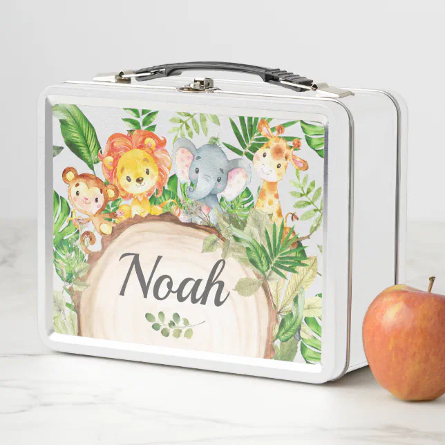 Cute Jungle Animals Safari Lion Elephant Monkey Metal Lunch Box | Zazzle