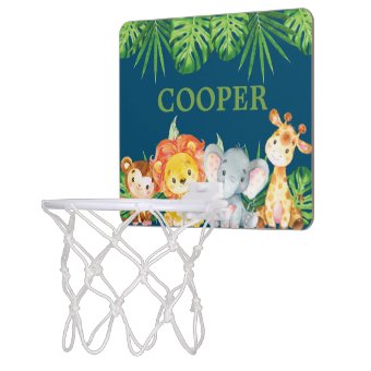 Cute Jungle Animals Safari Tropical Forest Navy Mini Basketball Hoop ...