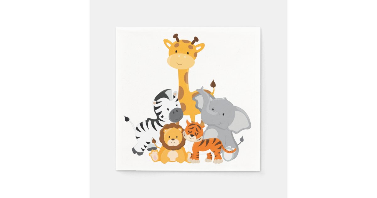 Cute Jungle Baby Animal Paper Napkins | Zazzle