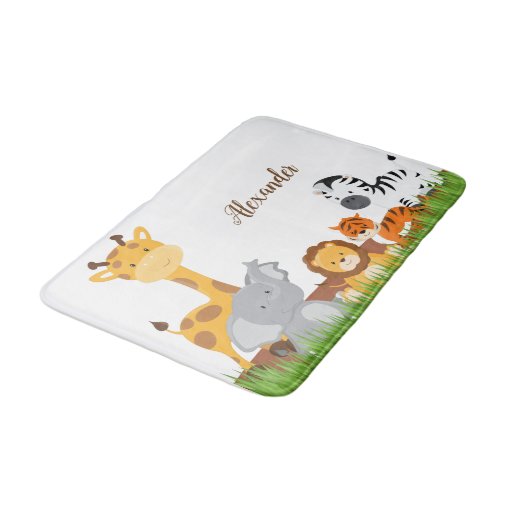 Cute Jungle Baby Animals Bath Mat | Zazzle