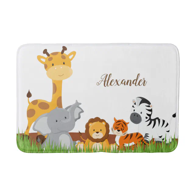 Cute Jungle Baby Animals Bath Mat | Zazzle